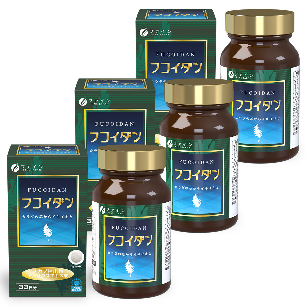 Fine Fucoidan Mekabu and Agaricus Extract (198 Tablets) Set of 3 by FI ...