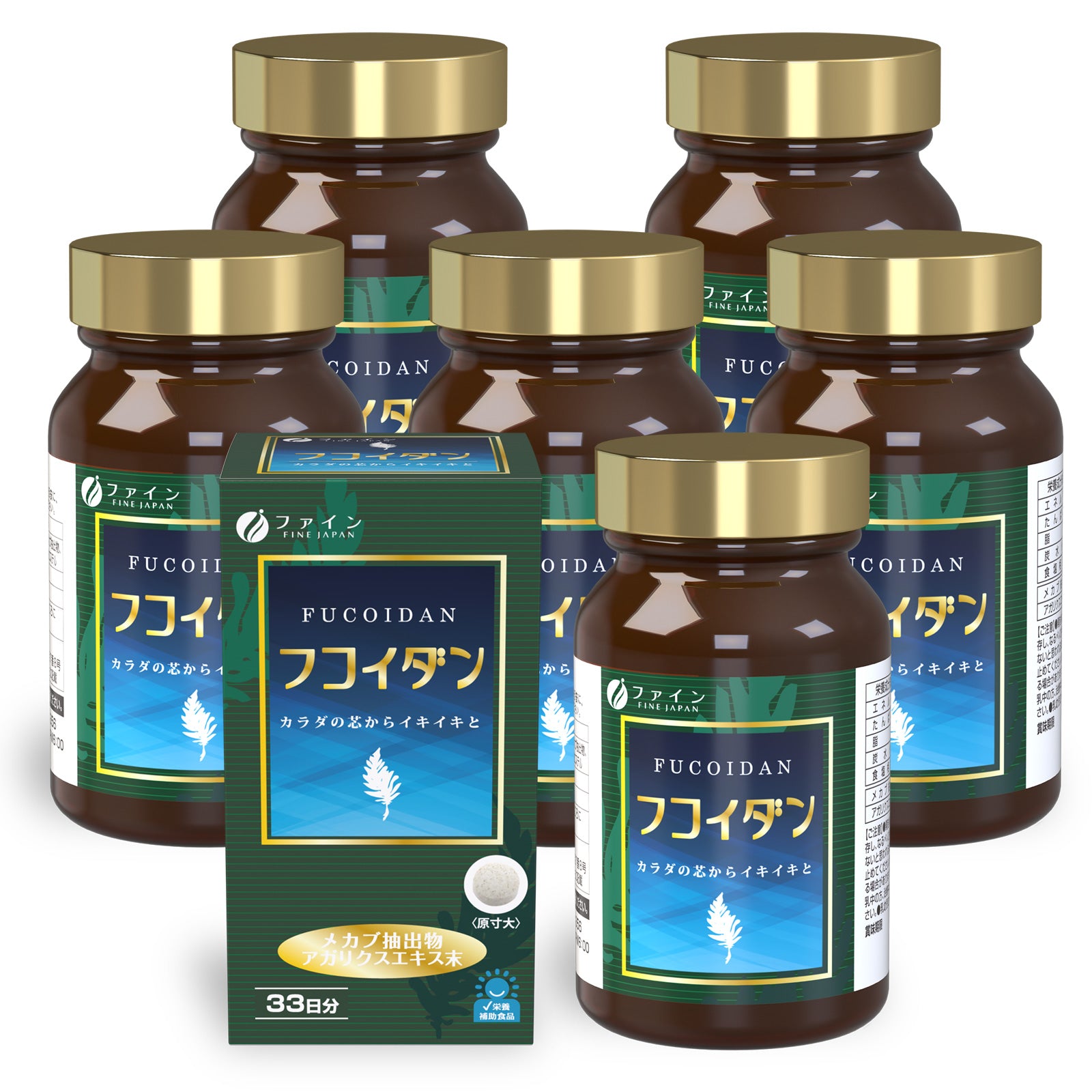 Fine Fucoidan Mekabu and Agaricus Extract (198 Tablets) Set of 6 by FI ...