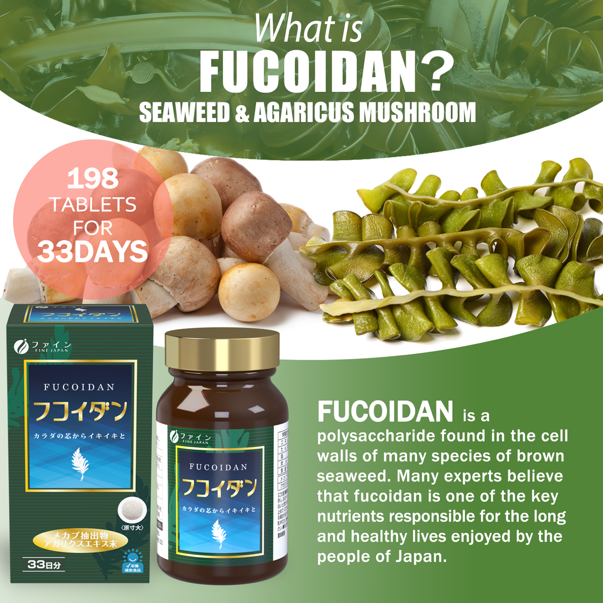 Fine Fucoidan, Mekabu, Agaricus Extract (198 Tablets), FINE JAPAN ...